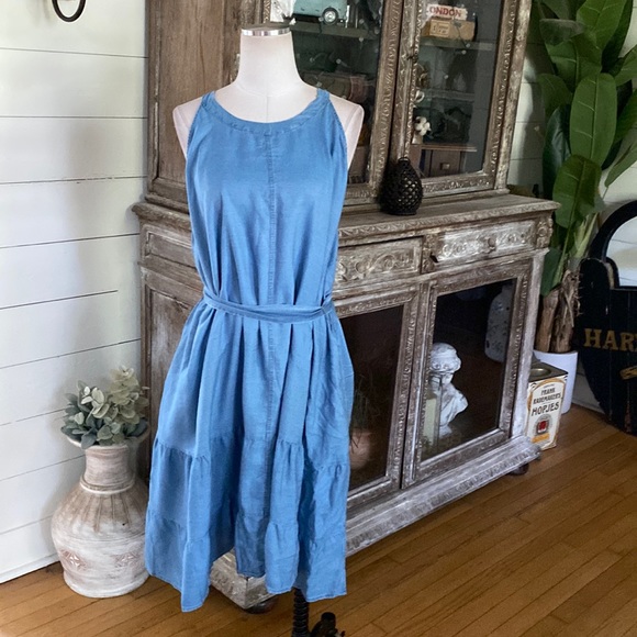 torrid | Dresses | Torrid High Neck Tiered Mini Dress Chambray Blue ...